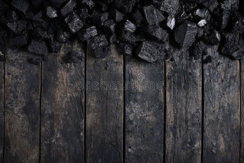 Black Coal Pieces Resting on a Wooden Surface Stock Photo - Image of ...