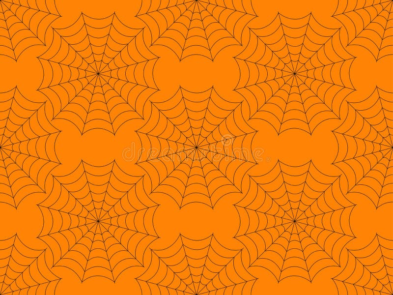 Black Cobweb on Orange Background Seamless Pattern. Spider Web for ...
