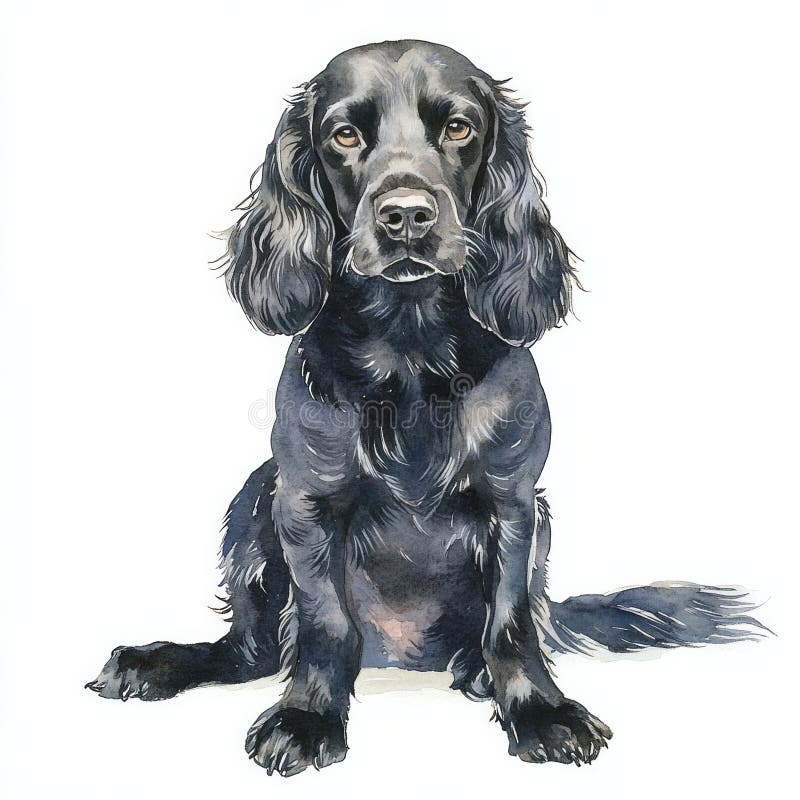 Black Cocker Spaniel Dog Watercolor Painting Stock Illustration ...