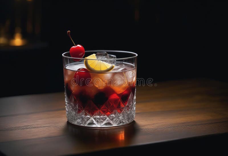 An Black Cocktail in a Rocks Glass with Crystal Cut Patterns Stock ...