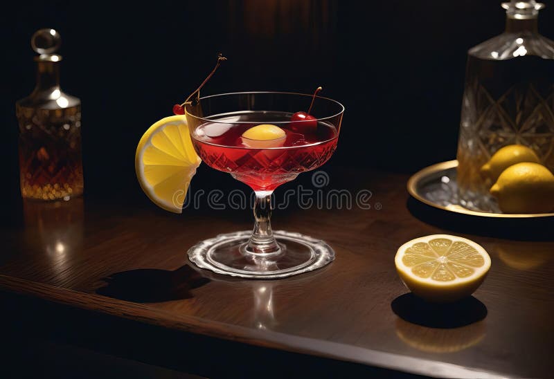 An Black Cocktail in a Rocks Glass with Crystal Cut Patterns Stock ...