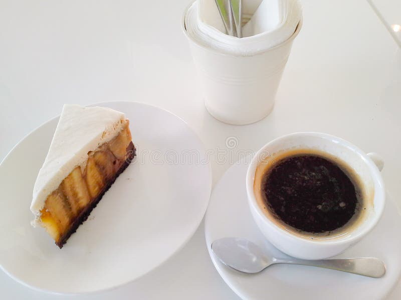 Black Coffee and Banoffee Pie Stock Photo - Image of black, cafe: 72016320