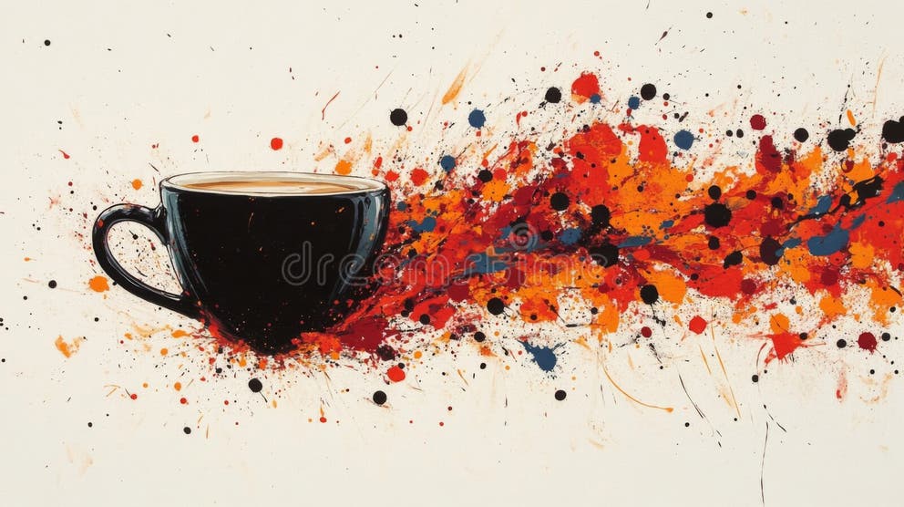 Black Coffee Cup with Orange Paint Splatter Stock Illustration ...