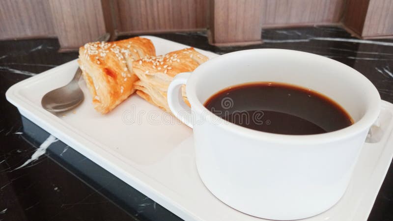 Black Coffee Cup and Pineapple Pie, on Container, Meeting Break Set ...