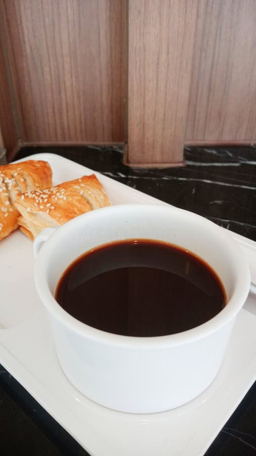 Black Coffee Cup and Pineapple Pie, on Container, Meeting Break Set ...