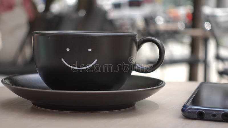 Black Coffee Cup with Smile Shape Design on it Stock Video - Video of ...