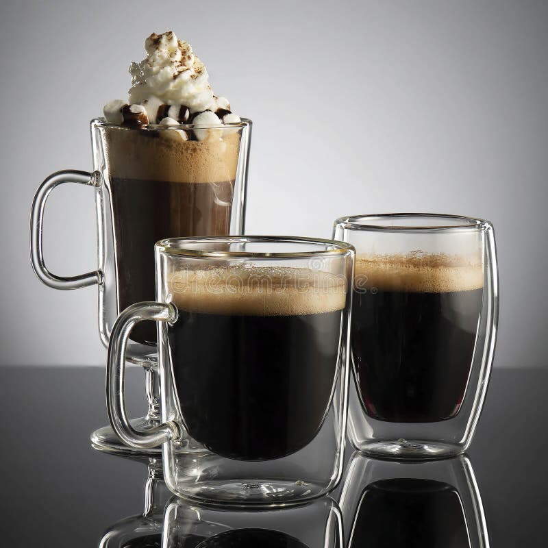 Coffee in a Double Wall Glass Mug Stock Photo - Image of cafeteria ...