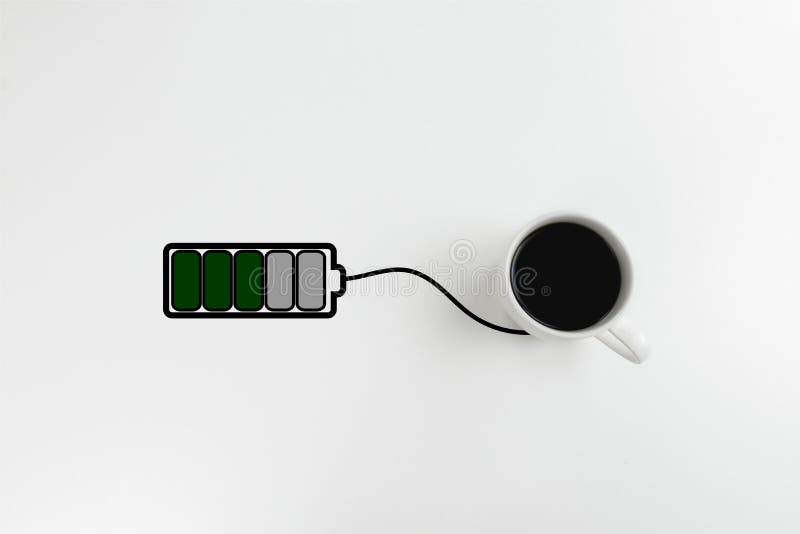Black Coffee and Drawn Battery Charging from it. Stock Photo - Image of ...