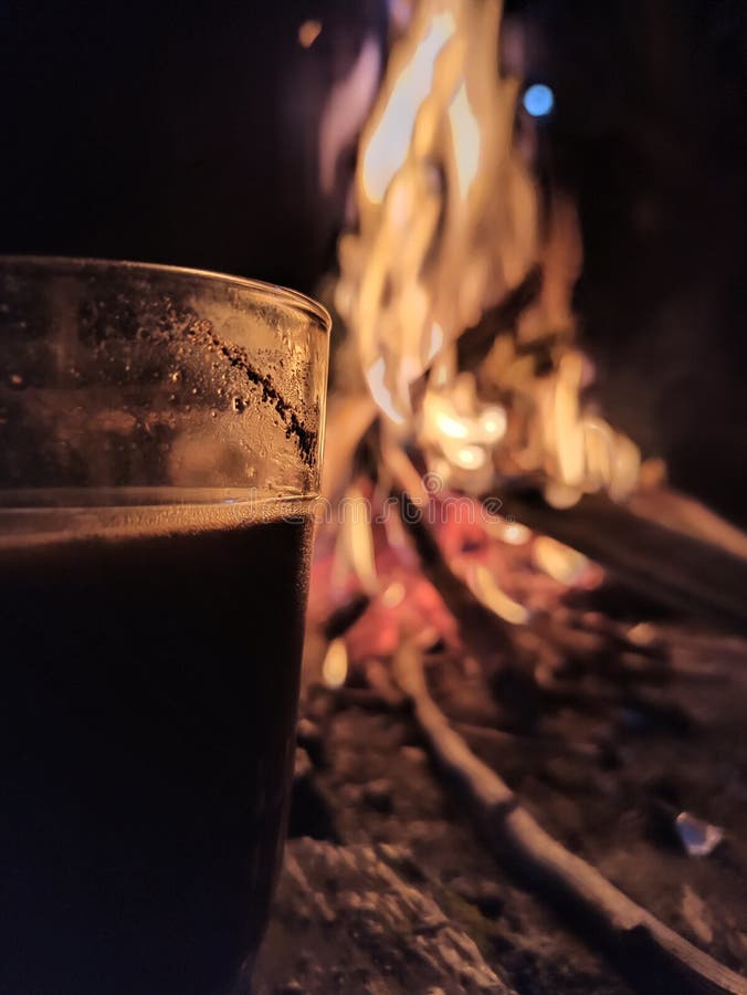 Campfire and a Cup of Coffee Stock Image - Image of cool, dark: 238688119