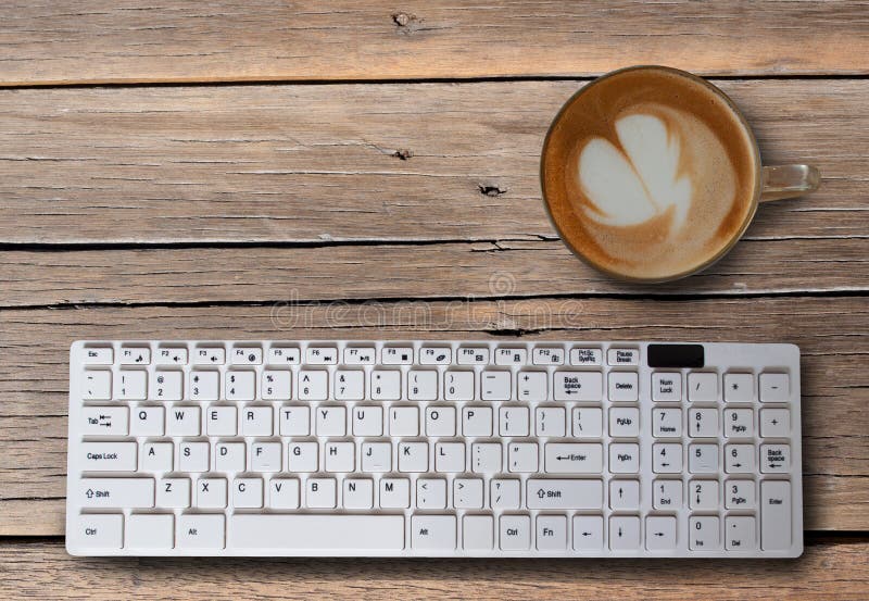 Computer Keyboard With Coffee Key Stock Photo - Image of notebook ...
