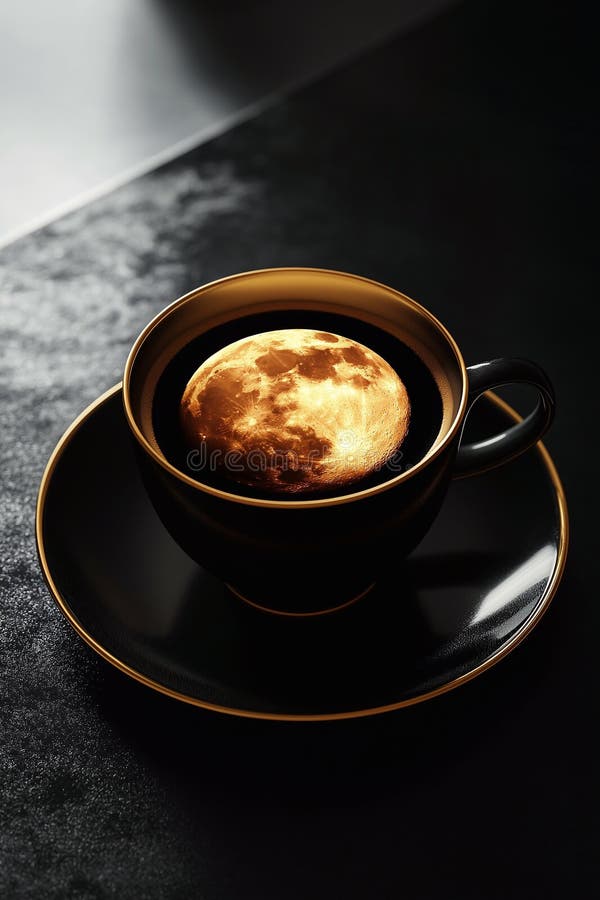 Black Coffee Mug with Americano and Moon Inside Stock Image - Image of ...