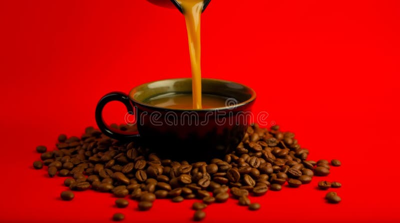 A Black Coffee Mug with a Stream of Coffee Pouring Out of it Stock ...