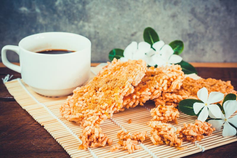 Black Coffee and Rice Puffed Stock Image - Image of crispy ...