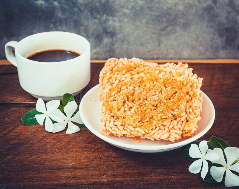 Black Coffee and Rice Puffed Stock Image - Image of aroma, closeup ...