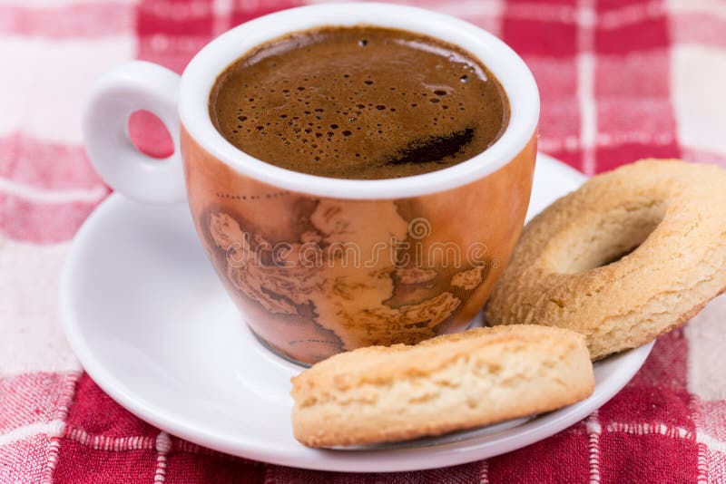 Black Coffee with Round Tea Cookies on the Plate Stock Photo - Image of ...