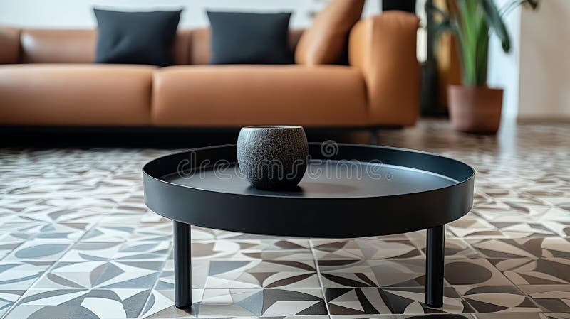 Black Coffee Table with a Vase in a Modern Living Room. Stock Image ...