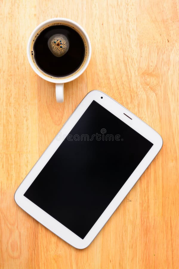 Black coffee and tablet stock image. Image of work, space - 52152049
