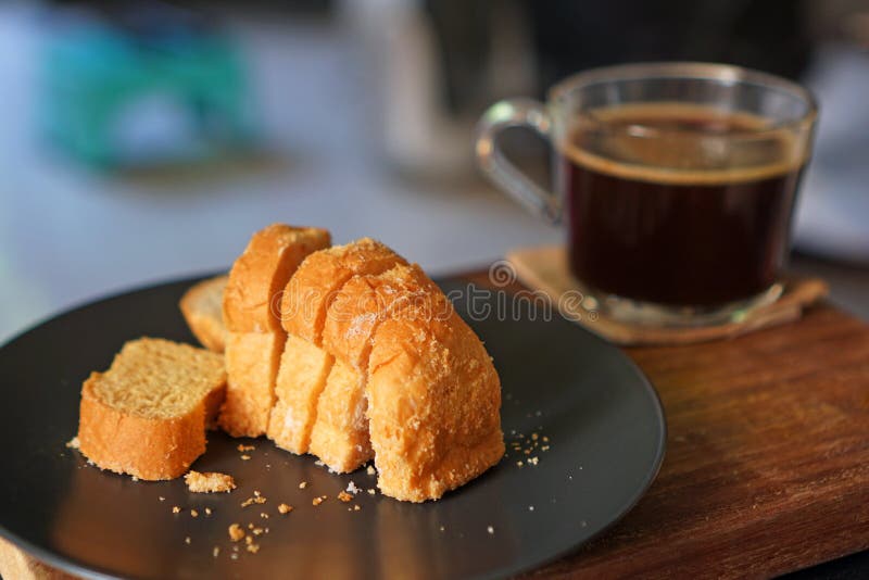 Black Coffee and Toast Brad Stock Photo - Image of background, healthy ...
