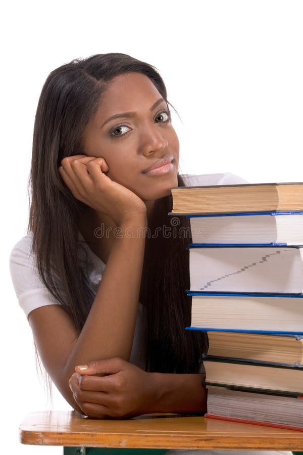 Black College Student Woman by Stack of Books Stock Image - Image of ...