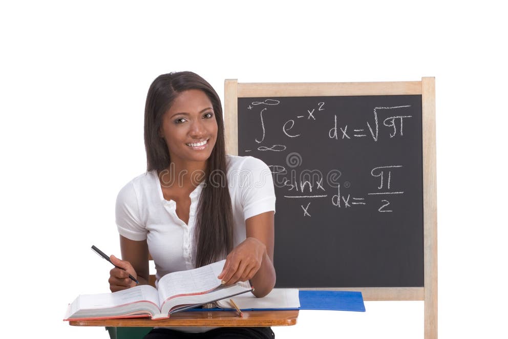 Black College Student Woman Studying Math Exam Stock Image - Image of ...