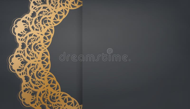 Black Color Banner Template with Abstract Gold Pattern for Design Under ...