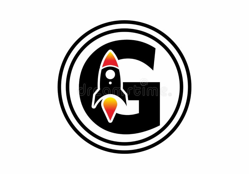 Black Color of G Initial Letter with Rocket Stock Vector - Illustration ...