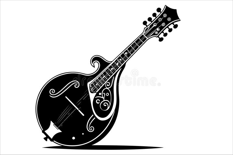 A Black Color Mandolin Silhouette Style with White Background Stock ...