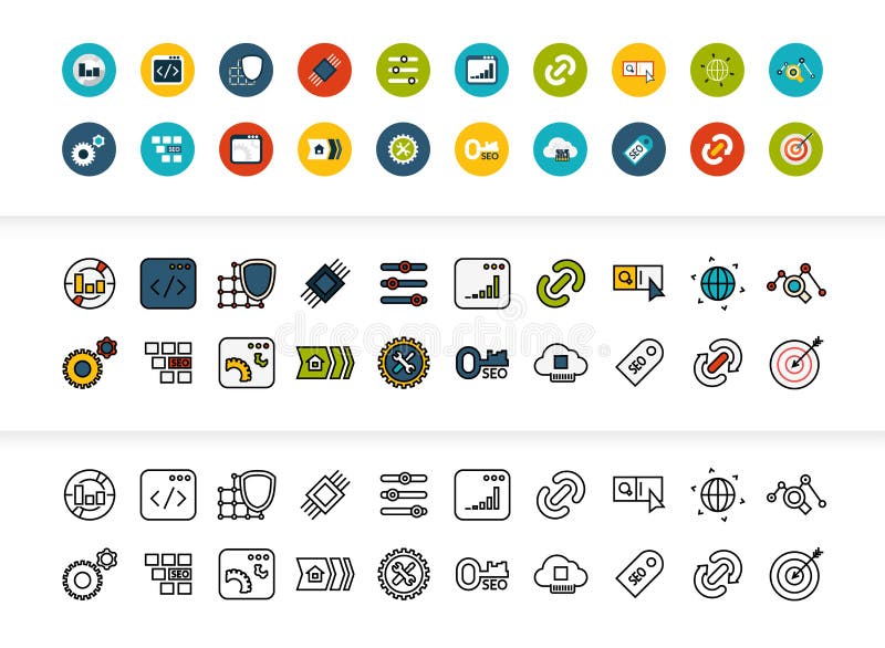 Black and Color Outline Icons, Thin Stroke Line Style Design Stock ...