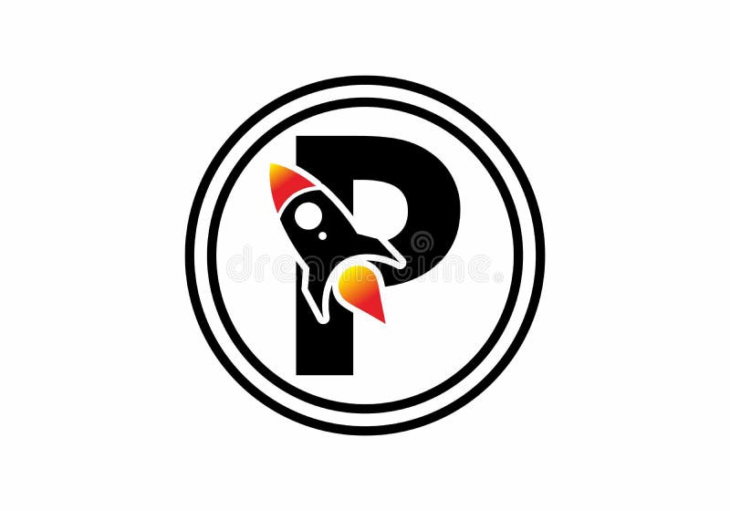 Black Color of P Initial Letter with Rocket Stock Vector - Illustration ...