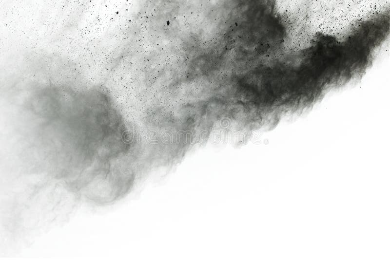 Black Color Powder Explosion on White Background. Stock Image - Image ...