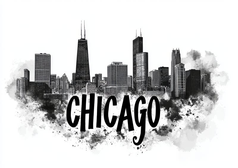 A Black Color Silhouette of a Chicago Skyline. Generative AI. Stock ...