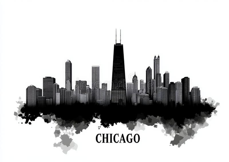 A Black Color Silhouette of a Chicago Skyline. Generative AI. Stock ...