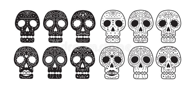 Day of the Dead Line Art Sugar Skull Stock Vector - Illustration of ...