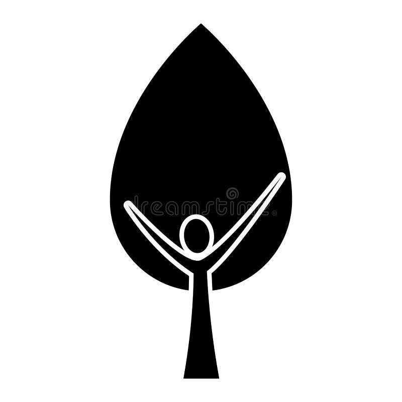 Black Color Tree Trunk Human with Leaves Shape of Drop Stock Vector ...