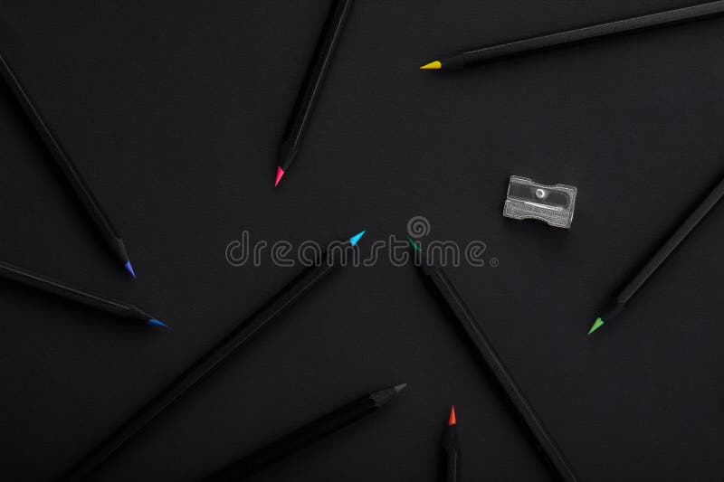 Black Colored Pencils on Black Background Stock Image - Image of ...