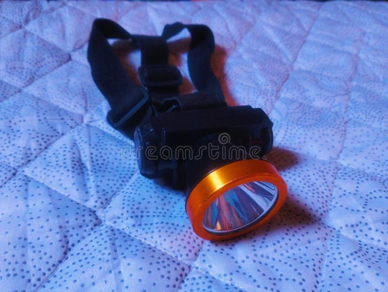 Black Colour Head Torch with White Pattern Backg Stock Photo - Image of ...