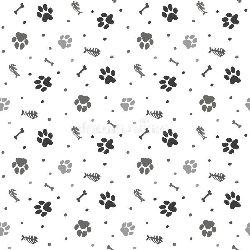 Black Coloured Paw, Fish, Bone Pattern. Funny Animal Design Stock ...