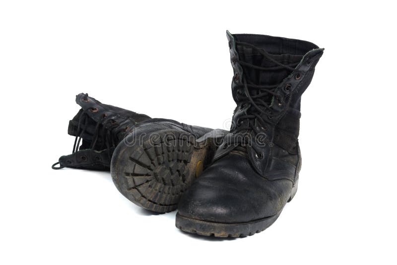 Black Combat Men Boot, Isolated on White Background Stock Image - Image ...
