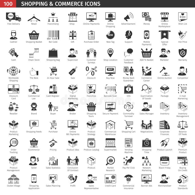 Black Commerce Icons Set stock vector. Illustration of exchange - 67781689