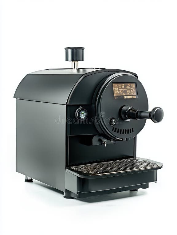 Black Compact Home Coffee Roaster on White Background Stock ...