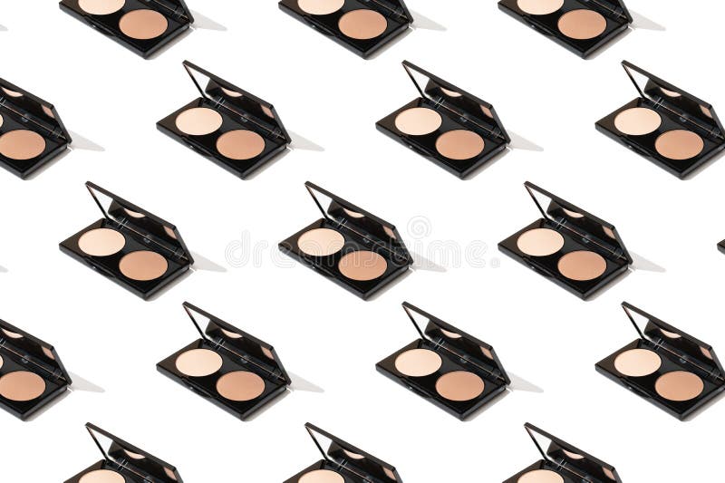 Black Compact Palette with Foundation, Powder, Bronzer, Open with a ...
