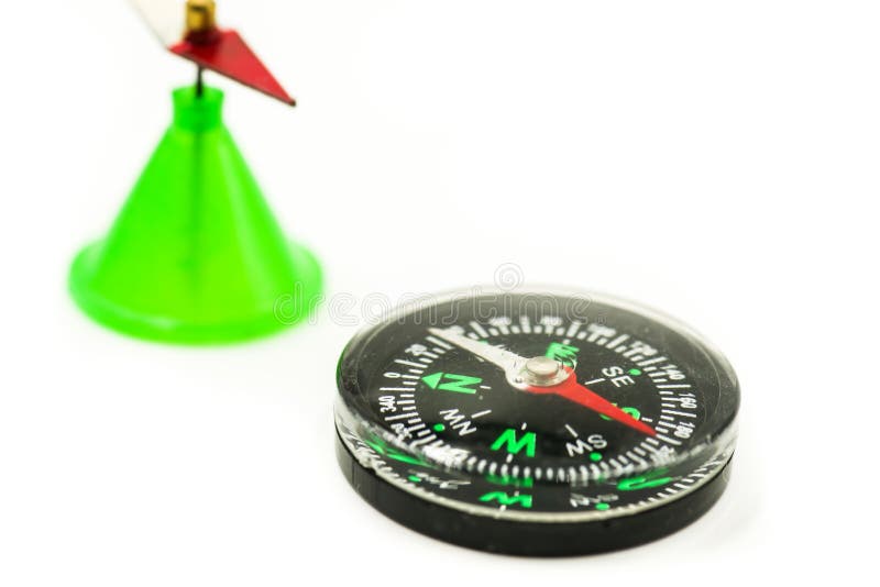 Compass and a Magnet Arrow Isolated on White Stock Image - Image of ...