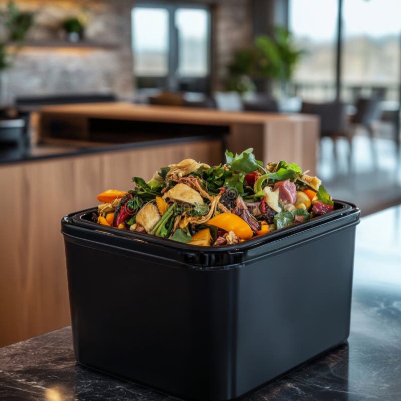 Black Compost Bin Filled with Kitchen Scraps Stock Illustration ...