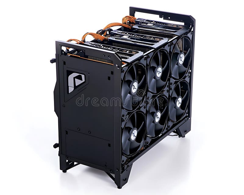 A Black Computer Case with Six Fans on the Front Stock Illustration ...