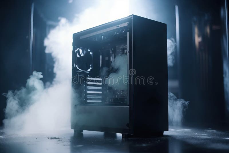 A Black Computer Case with Steam Coming Out of the Top Stock ...