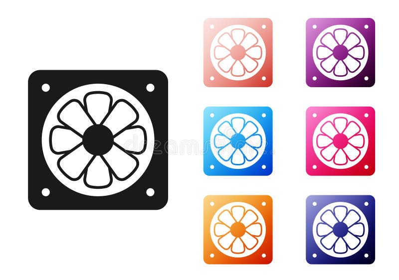Black Computer Cooler Icon Isolated on White Background. PC Hardware ...