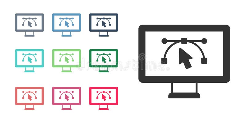 Black Computer Display with Vector Design Program Icon Isolated on Isolated on White Background ...