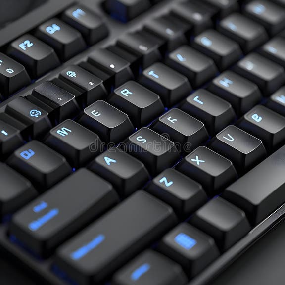 Black Computer Keyboard with Blue Backlit Keys - 3D Illustration Stock ...
