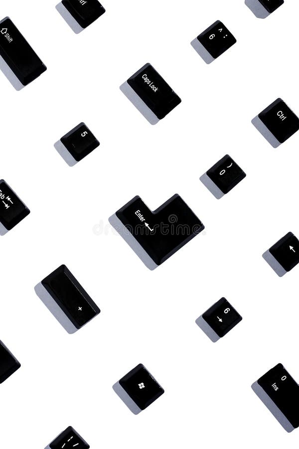 Black Computer Keyboard Buttons on a White Background Top View Stock ...