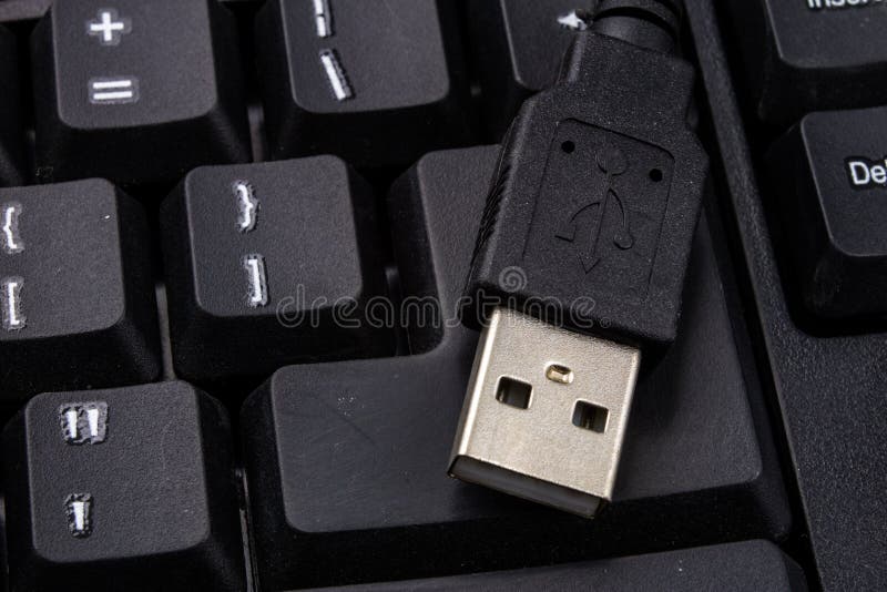 A Black Computer Keyboard and an Enlarged USB Port. Computer ...